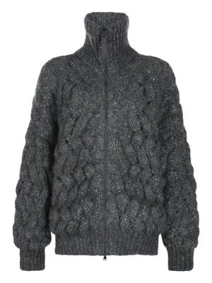 Brunello Cucinelli Dazzling Zigzag Cables Cardigan - Black