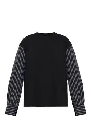 Marni Long Sleeve T-shirt With Striped Sleeves - Black