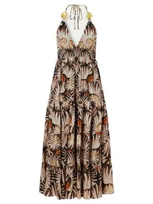 Farm Rio Pleated Backless Midi Dress - Brown