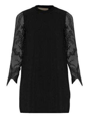 Valentino Garavani Round Neck Long Sleeve Dress With Lace Details - Black
