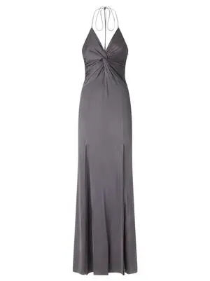 Pinko V-neck Halterneck Long Slip Dress With Knot Detail - Grey