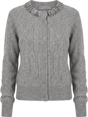 Ermanno Scervino Crew-neck Knit Sweater With Button Closure - Grey