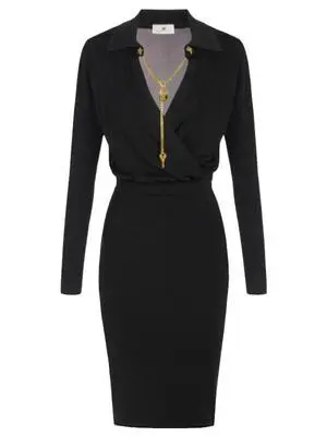 Elisabetta Franchi Long-sleeved Midi Dress With Gold-tone Hardware - Black