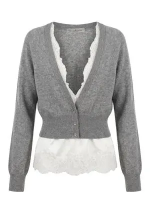 Ermanno Scervino Long-sleeved Knitted Patchwork Cardigan - Grey