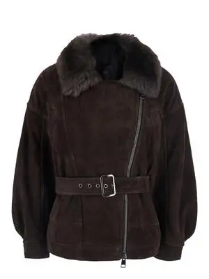 BLANCHA Blancha Suede Belted Moto Jacket