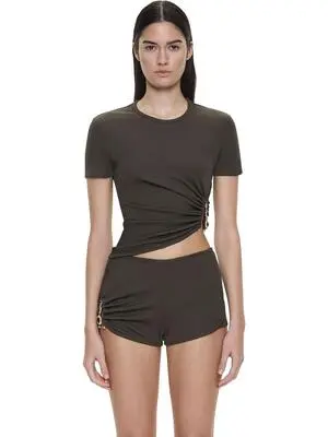 Christopher Esber Droplet Crystal Ruched Tee - Brown