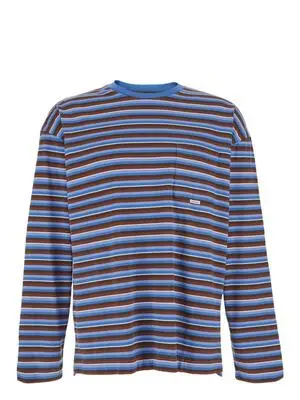 SUNFLOWER Striped Pocket Long Sleeve T-shirt - Blue