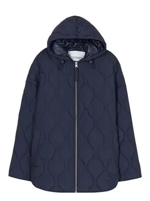 Closed Quilted Oversized Hooded Zip-up Jacket - Black