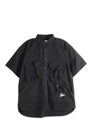 AND WANDER Cargo-pocket Buttoned Shirt - Black