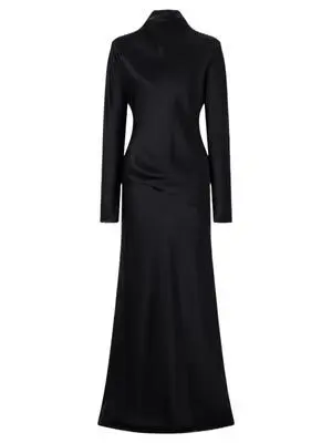 Tove Long Sleeve High Neck Open Back Gown - Black