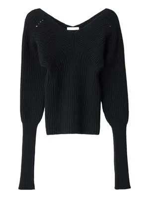 LEMAIRE Off-shoulder Worsted Wool Sweater - Black