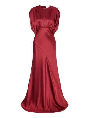 Tove Satin Pleated Long Skirt - Red