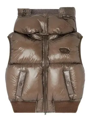 DIESEL® Ripstop Down Vest With Detachable Hood - Brown