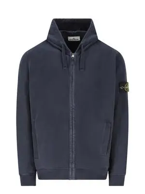 Stone Island Long Sleeve Zip Up Hoodie - Blue