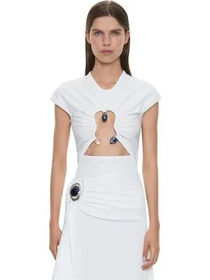 Christopher Esber Hiero Crystal Capped Tee - White