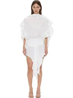 Christopher Esber Cotton Poplin Spiral Stone Snap Dress - White