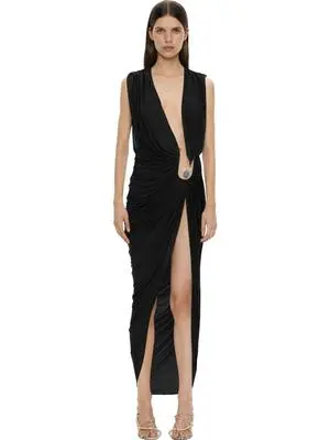 Christopher Esber Ripple Crystal Plunge Maxi Dress - Black