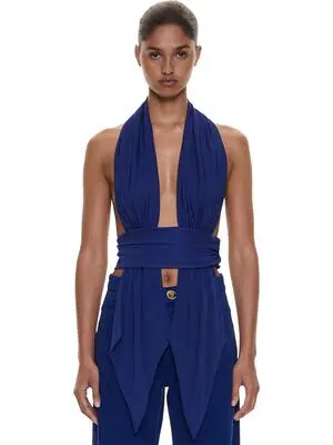 Christopher Esber Scarf Draped Halter Top - Blue