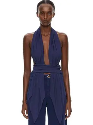 Christopher Esber CHRISTOPHER ESBER Scarf Draped Halter Top Blue