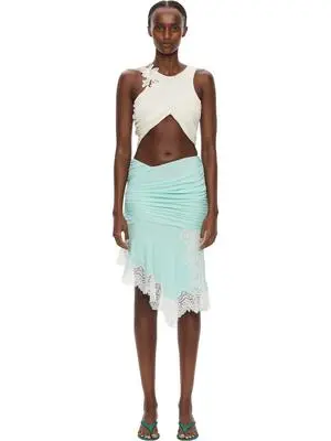Christopher Esber Incline Gathered Skirt With Lace Trim - Blue