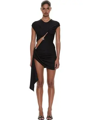 Christopher Esber Droplet Crystal Clasp Draped Tank Dress - Black