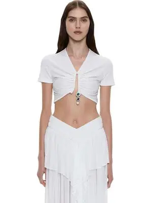 Christopher Esber Droplet Crystal Pendant Ruched Tee - White