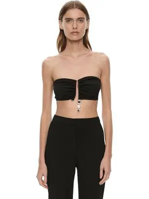 Christopher Esber Droplet Crystal Pendant Ruched Bandeau - Black
