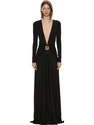 Christopher Esber Bezel Quartz Ruched Long Sleeve Maxi Dress - Black
