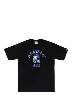 A BATHING APE Japanese Indigo Art Camo College Tee Shirt - Black/navy Blue