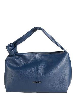MARC ELLIS Pebbled Leather Hobo Bag With Logo Detail - Blue