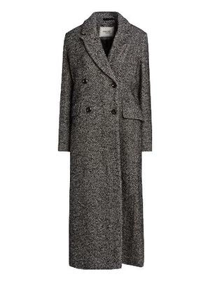 PALTO' Double-breasted Herringbone Wool Blend Coat - Black