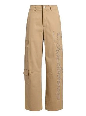 DISCLAIMER Embellished Cotton Denim Jeans - Beige