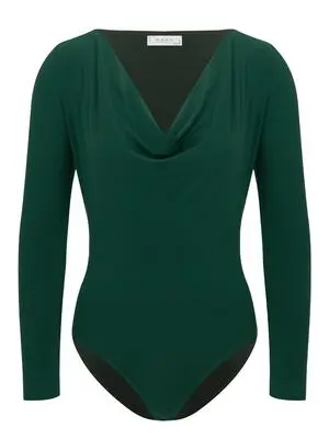 MAAN ISTANBUL Drape Deep Collar Bodysuit - Green