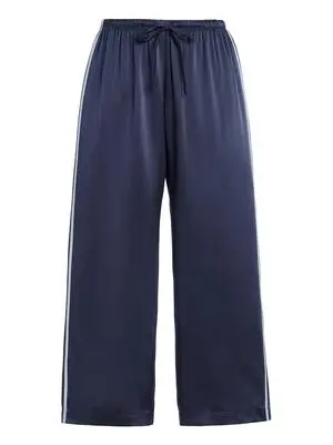 Donni. Striped Silk Wide-leg Cropped Pants - Navy