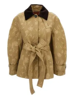 Erdem Giacca Oversize Poppy Cotton Jacquard - Beige
