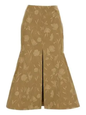 Erdem Poppy Cotton Jacquard Midi Skirt - Beige