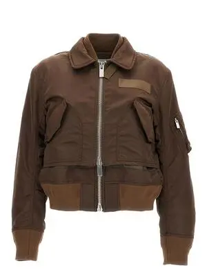 Sacai Nylon Twill Cropped Jacket - Brown