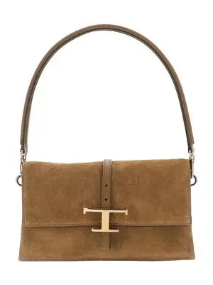 TOD'S T Timeless Mini Suede Flap Bag - Beige