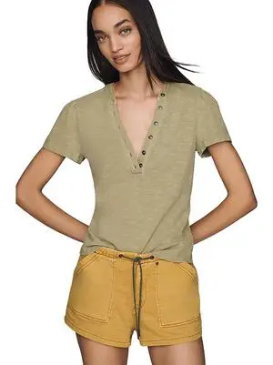 PILCRO Cotton Slub Henley T-shirt - Cedar