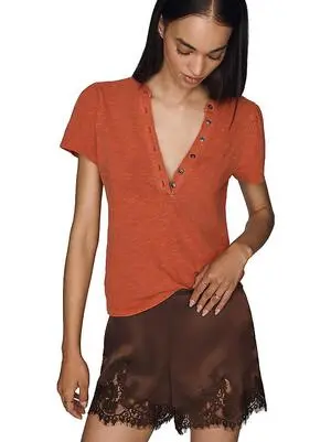PILCRO Cotton Slub Henley T-shirt - Cinnabar