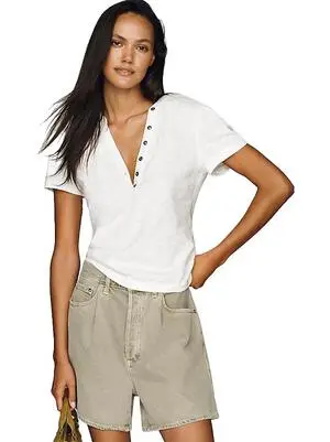 PILCRO Cotton Slub Henley T-shirt - Ivory