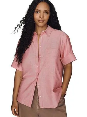 Maeve Short-sleeve Yoke Shirt - Red