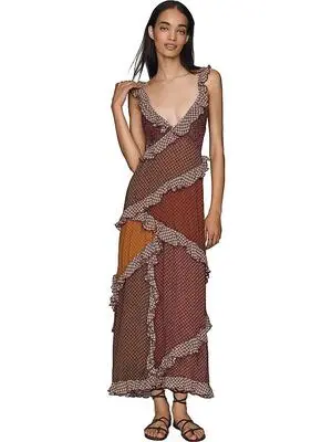 Anthropologie Patchwork Ruffle Midi Dress - Pink Pattern