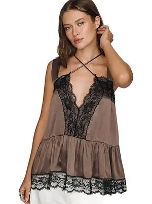 Anthropologie Lace Tunic Top - Brown