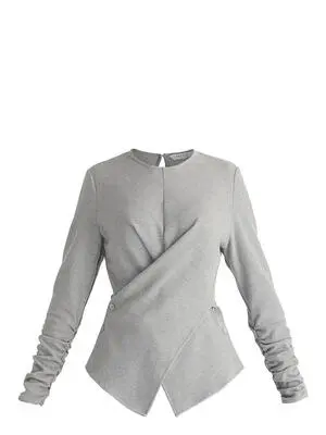 PAISIE Wrap Top With Ruched Sleeves - Grey