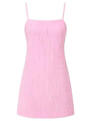 EXQUISE Mini Dress With Pearl Embellishments - Pink