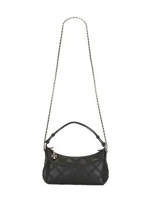 Tory Burch Tory Burch Fleming Quilted Leather Pochette Bag With Top Handle Black