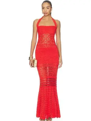 Retrofete Peggie Crochet Dress In Red - Geranium