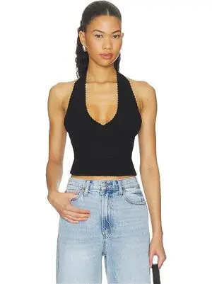 Alice + Olivia Pearl Pointelle Tie Back Halter Top - Black