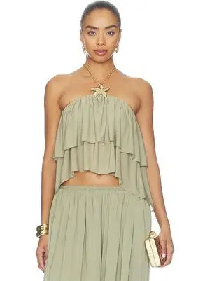 Ronny Kobo Halterneck Chain Cropped Top - Elm